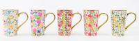 China Floral Gold Monogram Initial Ceramic Mugs with Golden Handle for sale