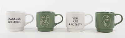 China Minimalist Abstract Line Art & Inspirational Quote Stackable Ceramic Mugs for sale