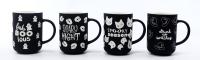 China Halloween Spooky Black Matte Ceramic Mug Set – 4 Designs Ghost, Skull, Black Cat, Witch Hat Coffee Cups for sale
