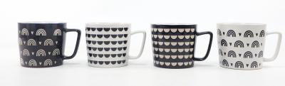 China Boho Black & White Geometric Ceramic Mug Set, 4 Minimalist Rainbow & Scale Pattern Coffee Mugs for sale