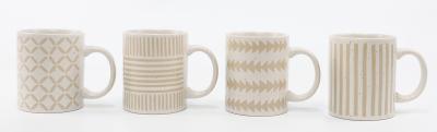 China Neutral Boho Speckled Ceramic Mug & Bowl Set, Minimalist Beige Geometric Pattern Earth Tone Drinkware Collection for sale