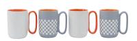 China Modern Checkerboard Speckled Color Block Ceramic Mug Set, Grey & White Two-Tone Coffee Cups with Orange Interior Accent for sale