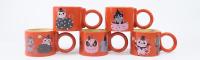 China Cute Halloween Witch Cat Pumpkin Ceramic Mug Set, Orange Chunky Big Round Handle Spooky Kitten Holiday Coffee Cups for sale