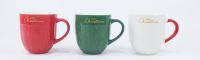 China Embossed Cable Knit Merry Christmas Ceramic Mug 3-Piece Set, Classic Red Green White Holiday Textured Coffee Cups for sale