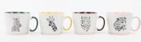 China Minimal Safari Wild Animal Ceramic Mug 4-Piece Set, Two-Tone Rim Jungle Animal Sketch Coffee Cups for sale