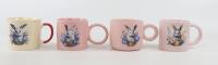 China Coquette Floral Bow & Spring Bunny Ceramic Mug Series, Vintage Watercolor Pastel Coffee Cups with Chunky Round Handle for sale