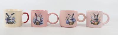 China Coquette Floral Bow & Spring Bunny Ceramic Mug Series, Vintage Watercolor Pastel Coffee Cups with Chunky Round Handle for sale