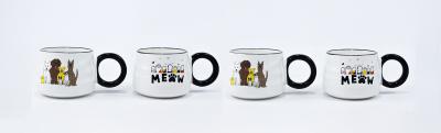 China Rustic Highland Cow Ceramic Mug 4-Piece Set, Farmhouse Cow Art Love Quote Coffee Mugs with Natural Clay Base for sale