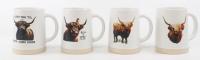 China Rustic Highland Cow Ceramic Mug 4-Piece Set, Farmhouse Cow Art Love Quote Coffee Mugs with Natural Clay Base for sale