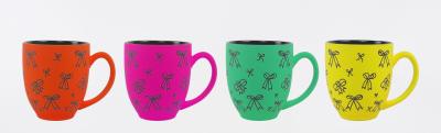 China Seasonal Matte Color Block Ceramic Mug Set, 5 Holiday Theme Cute Line Art Coffee Mugs (Halloween Bat, Coquette Bow, Christmas Gingerbread, Winter Snowman, Halloween Pumpkin, Spooky Ghost) for sale