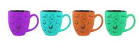 China Seasonal Matte Color Block Ceramic Mug Set, 5 Holiday Theme Cute Line Art Coffee Mugs (Halloween Bat, Coquette Bow, Christmas Gingerbread, Winter Snowman, Halloween Pumpkin, Spooky Ghost) for sale