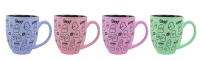 China Seasonal Matte Color Block Ceramic Mug Set, 5 Holiday Theme Cute Line Art Coffee Mugs (Halloween Bat, Coquette Bow, Christmas Gingerbread, Winter Snowman, Halloween Pumpkin, Spooky Ghost) for sale