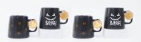 China Halloween Matte Black Embossed Ceramic Mug Set, Spooky Boo Ghost Face & Pumpkin Flower Gothic Coffee Cups for sale
