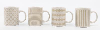 China Neutral Boho Speckled Ceramic Mug & Bowl Set, Minimalist Beige Geometric Pattern Earth Tone Drinkware Collection for sale