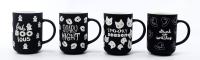 China Halloween Spooky Black Matte Ceramic Mug Set – 4 Designs Ghost, Skull, Black Cat, Witch Hat Coffee Cups for sale