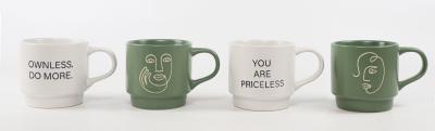 China Minimalist Abstract Line Art & Inspirational Quote Stackable Ceramic Mugs for sale