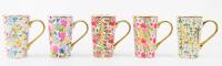 China Floral Gold Monogram Initial Ceramic Mugs with Golden Handle for sale