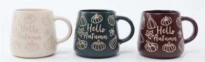 China Hello Autumn Embossed Pumpkin Ceramic Mugs for sale