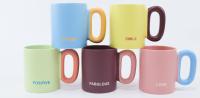 China Two-Tone Chunky Handle Positive Word Ceramic Mugs for sale