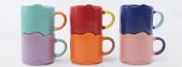 China Color Block Wavy Rim Stackable Ceramic Mugs for sale
