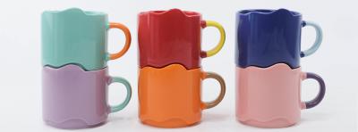 China Color Block Wavy Rim Stackable Ceramic Mugs for sale