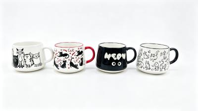 China 4-Pack Adorable Cat Pattern Speckled Ceramic Coffee Mugs, Cute Kitty Themed Drink Cups for Cat Lovers for sale