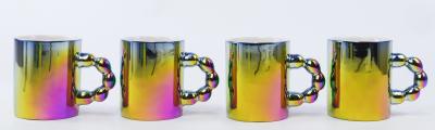 China Iridescent Rainbow Metallic Bubble Loop Handle Ceramic Mug Set of 4 for sale