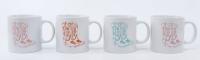 China Pastel Line Art Cowboy Boot Ceramic Mug Set – 4 Western Style Assorted Mugs for sale