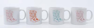 China Pastel Line Art Cowboy Boot Ceramic Mug Set – 4 Western Style Assorted Mugs for sale
