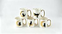 China Elegant Golden Crescent Moon & Black Cat Ceramic Coffee Mug with Gold Handle for sale