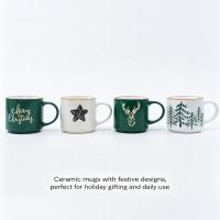 China Christmas Embossed Reindeer & Tree Ceramic Mug Set of 4 for sale