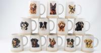 China Watercolor Animal Series Two-Tone Ceramic Mugs (Dog & Bird Lines) for sale