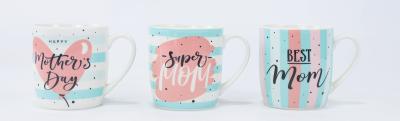China Pastel Striped Happy Mother's Day Super Best Mom Ceramic Gift Coffee Mugs for sale