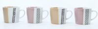 China Two-Tone Hand Drawn Geometric Pattern Ceramic Coffee Mugs, Modern Abstract Strip Triangle Dot Stoneware Tea Cups for sale