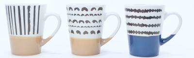 China Two-Tone Hand Drawn Geometric Pattern Ceramic Coffee Mugs, Modern Abstract Strip Triangle Dot Stoneware Tea Cups for sale