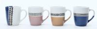 China Two-Tone Hand Drawn Geometric Pattern Ceramic Coffee Mugs, Modern Abstract Strip Triangle Dot Stoneware Tea Cups for sale