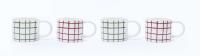 China Hand Drawn Red & Green Grid Plaid Ceramic Coffee Mugs, Minimalist Farmhouse Striped Tea Cups for sale