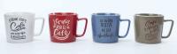 China Spanish Coffee Quote Square Handle Ceramic Mugs, Vibrant Solid Color Latte Tea Cups for sale