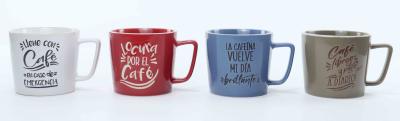 China Spanish Coffee Quote Square Handle Ceramic Mugs, Vibrant Solid Color Latte Tea Cups for sale