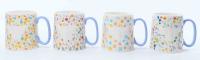 China Embossed Wildflower Ceramic Mug with Blue Handle for sale