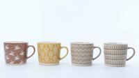 China Embossed Boho Geometric & Floral Ceramic Coffee Mug Collection for sale