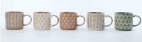China Embossed Boho Geometric & Floral Ceramic Coffee Mug Collection for sale