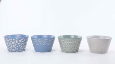 China Matte Pastel Geometric Embossed Ceramic Mug & Bowl Matching Set for sale