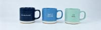 China wo-Tone Hand-Thrown Ceramic Slogan Coffee Mug Set, Matte Color Block Breakfast Drinking Cups for sale