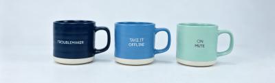 China wo-Tone Hand-Thrown Ceramic Slogan Coffee Mug Set, Matte Color Block Breakfast Drinking Cups for sale