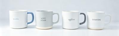 China Neutral Tone Hand-Rippled Ceramic Relaxation Slogan Coffee Mugs, Two-Tone Handle & Base Rest-Themed Drinking Cups for sale