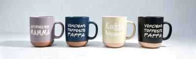 China Nordic Two-Tone Family Quote Ceramic Coffee Mugs, Danish Parent & Casual Coffee Text Drink Cups with Matte Glaze Base for sale