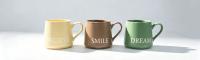 China Matte Earth-Tone Inspirational Word Ceramic Mug Set, Curved Bottom Positive Quote Coffee Cups for sale
