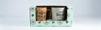 China Couple Inspirational Coffee Phrase Ceramic Mug Gift Set, Retro Brown & Off-White Pair Mugs with Themed Gift Box for sale