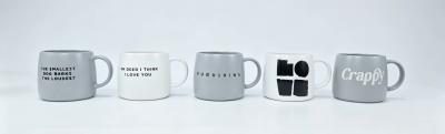 China Chubby Minimalist Funny Quote Ceramic Coffee Mugs, Curved Short Body Neutral Tone Novelty Slogan Drink Cups for sale